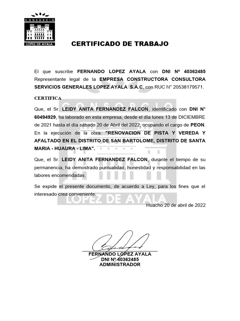 CERTIFICADO DE TRABAJO 7 | PDF