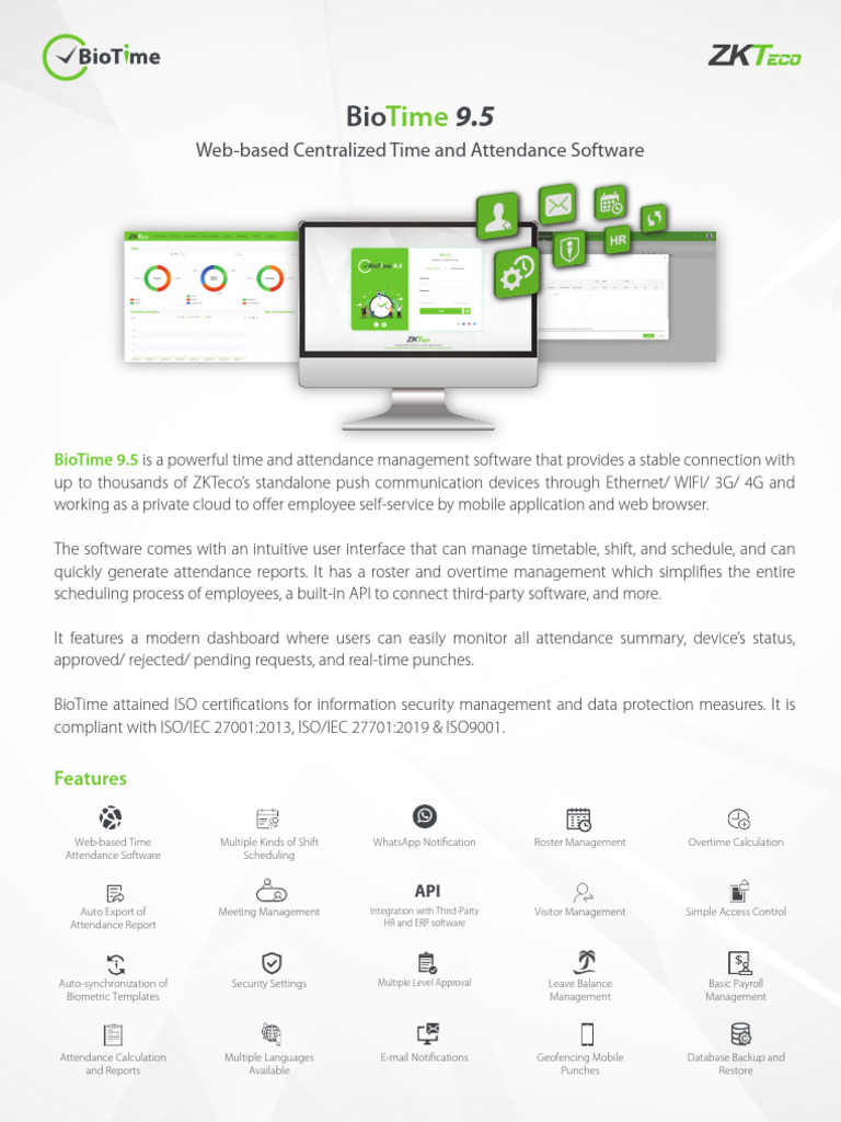 BioTime 9.5 Datasheet - 27.05.2024 | PDF | Web Application | Mobile App