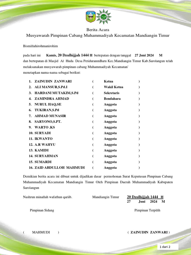 Berita Acara Pembentukan PCM MDN Tim 2024 | PDF