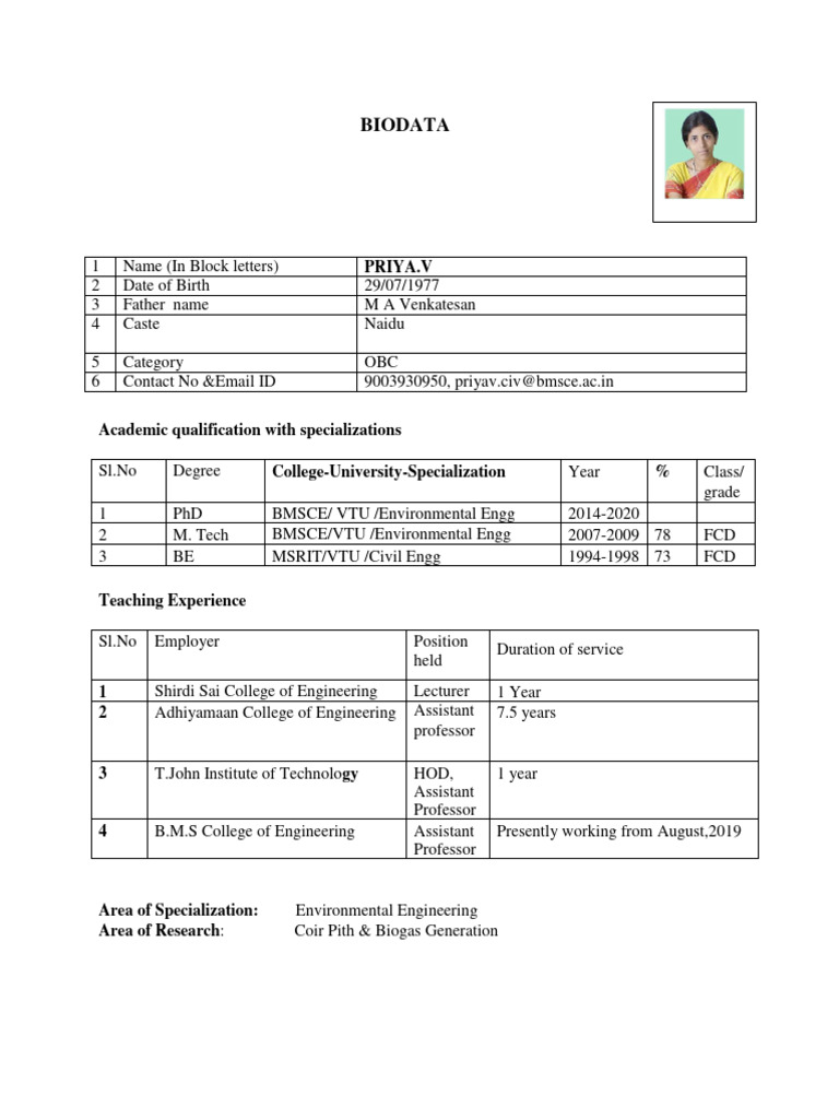 Priya V: Environmental Engineering Profile | PDF