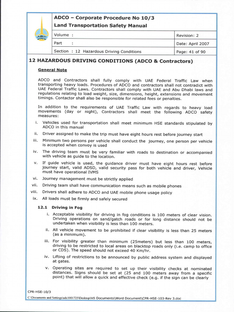 ADCO Vechicle Standards | PDF