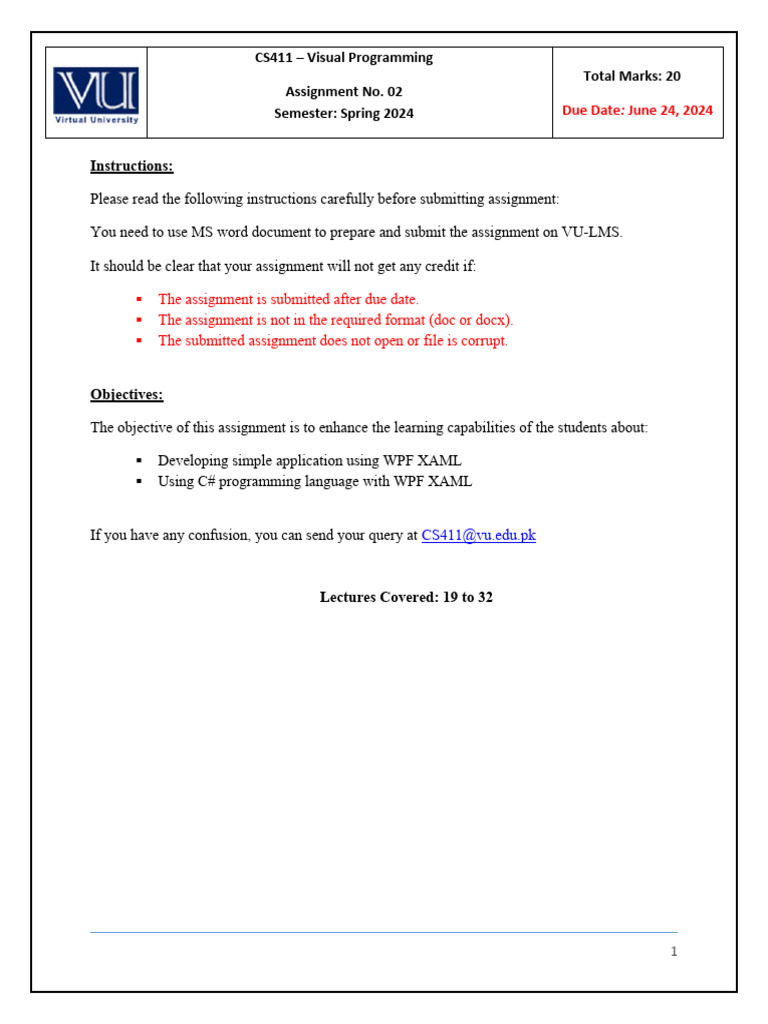 Spring 2024 - CS411 - 2 | PDF | Extensible Application Markup Language | C Sharp (Programming ...