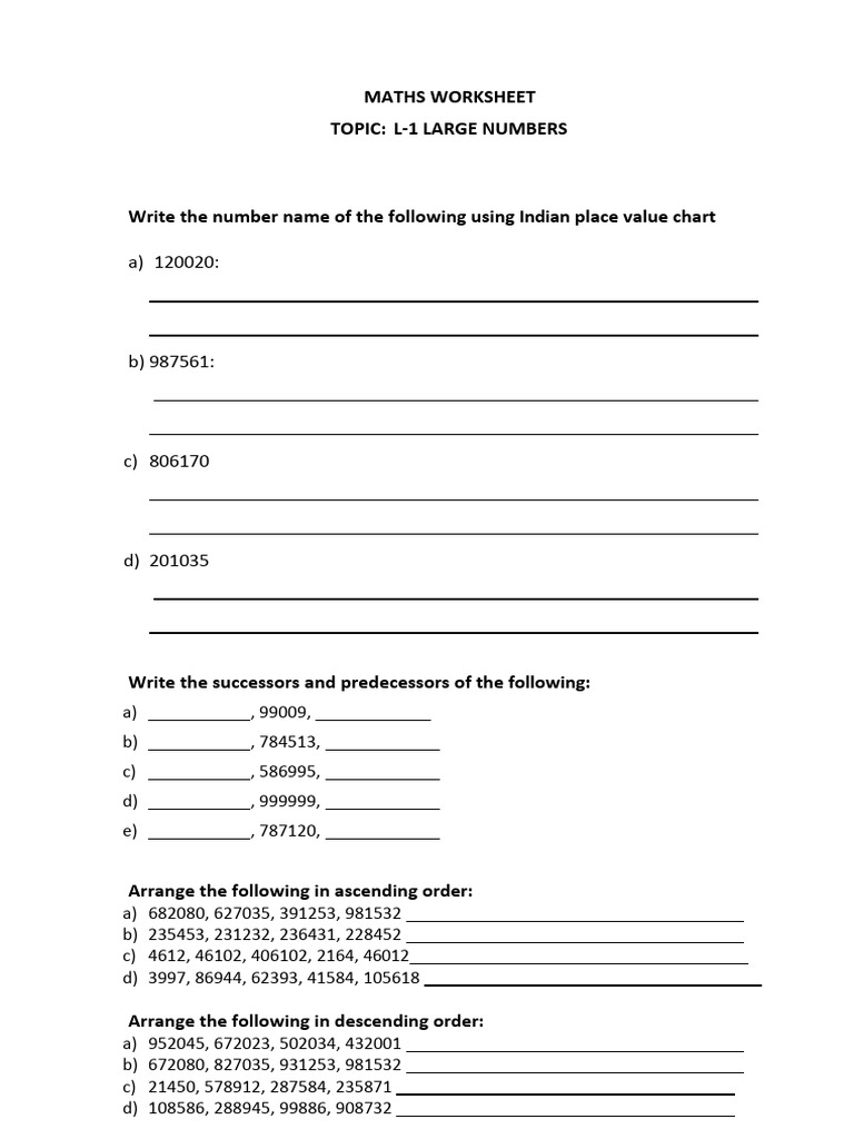 Gr 4 Math chapter 1 practice worksheet | PDF