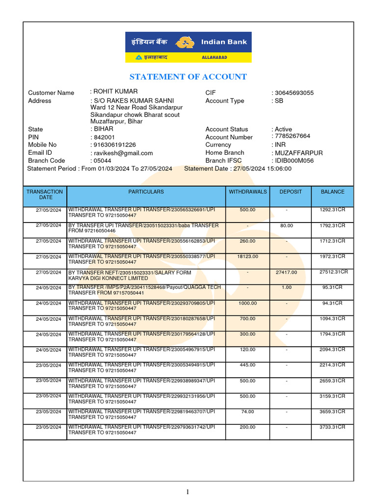 Statement of Account | PDF | Money | Financial Services