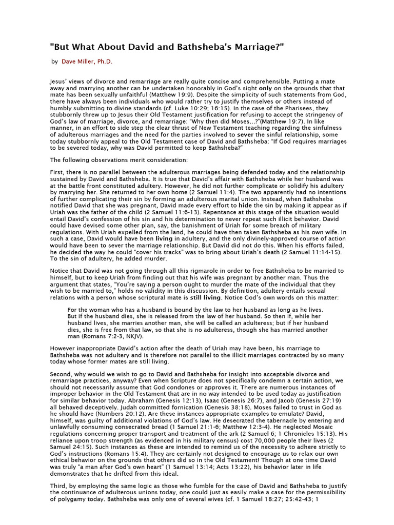 But What About David and Bathsheba's Marriage | PDF | David | Adultery
