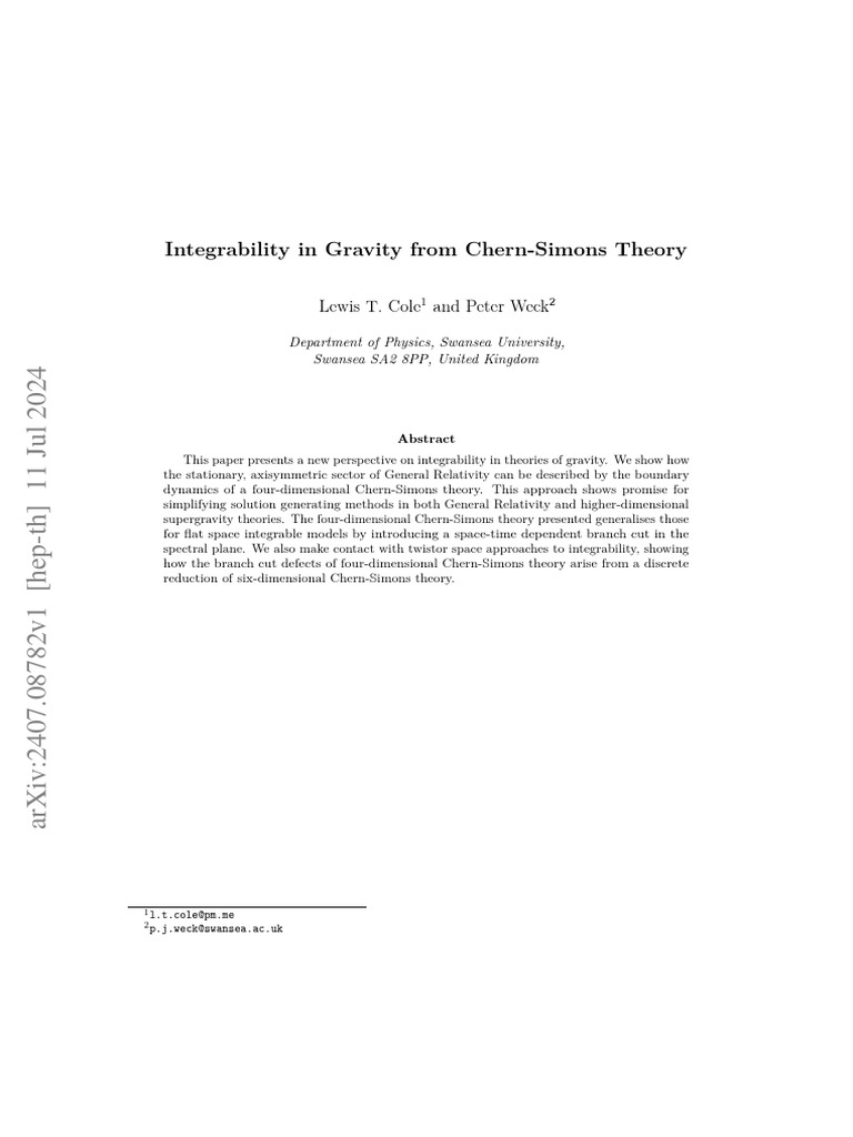 Integrability in Gravity From Chern-Simons Theory | PDF | Gauge Theory ...