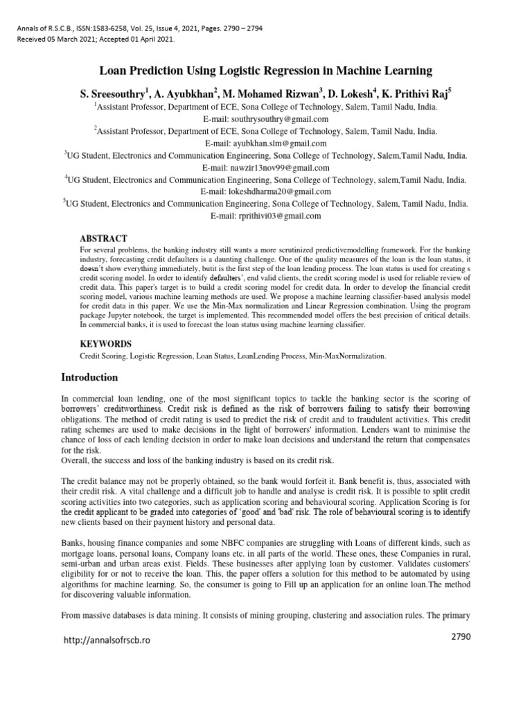 Loan Prediction Using Logistic Regression in Machine Learning | PDF ...