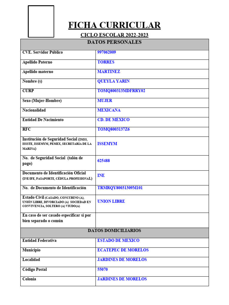 Ficha Curricular 2022-2023 | PDF | México