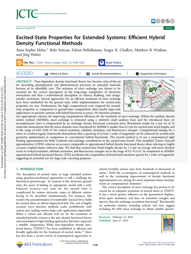 Hehn Et Al 2022 Excited State Properties For Extended Systems Efficient Hybrid Density