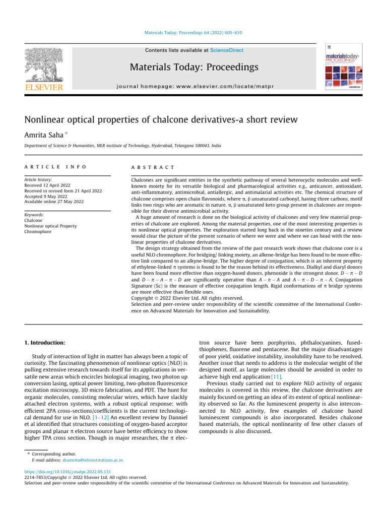 Nonlinear Optical Properties of Chalcone Derivatives-A Short Review ...