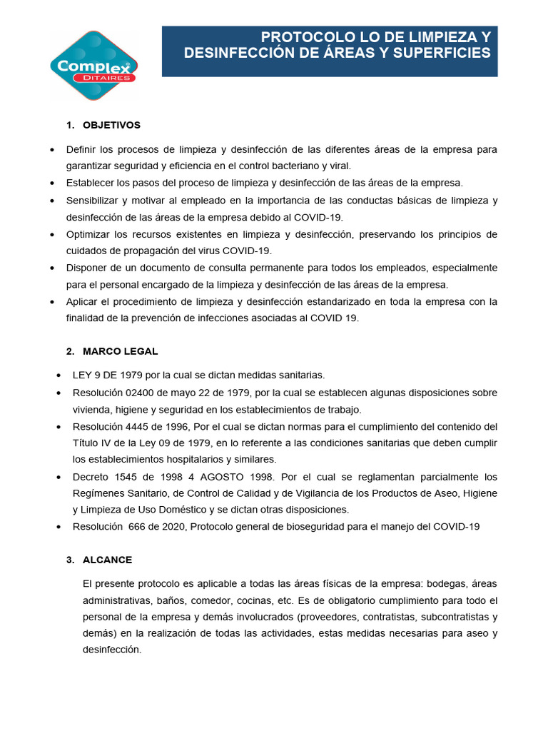 Anexo 4. Protocolo de limpieza y desinfeccion de areas y superficies | PDF | Higiene | Patógeno
