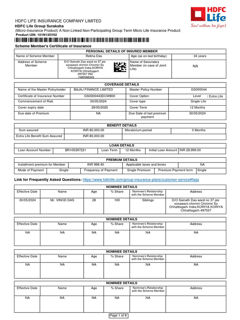 Certificate of Insurance - 1719576579944 | PDF | Insurance | Life Insurance