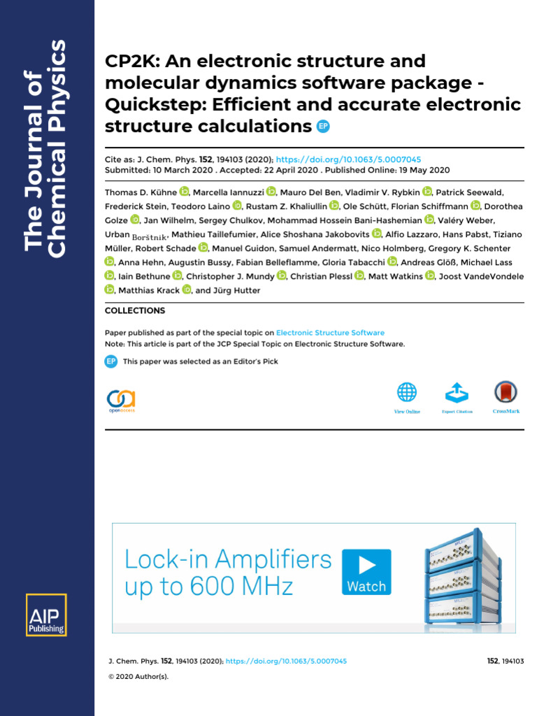 CP2K - Quickstep, Efficient and Accurate Electronic Structure Calculations | PDF | Density ...