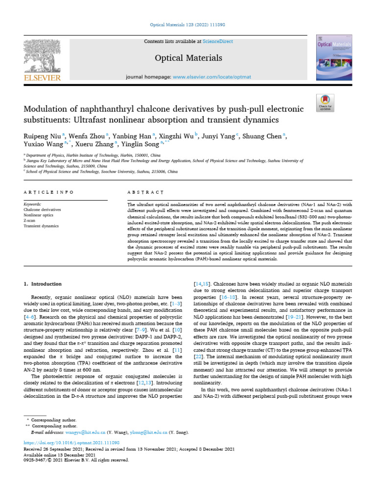 Modulation of Naphthanthryl Chalcone Derivatives by Push-Pull Electronic Substituents ...