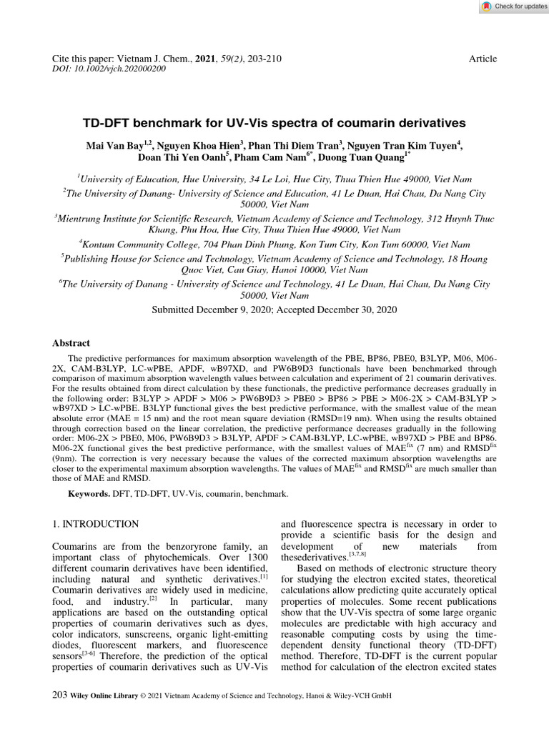 TD DFT Benchmark For UV Vis Spectra of Coumarin Derivatives | PDF ...