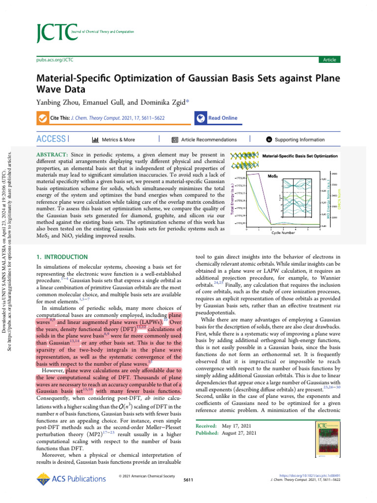 Material-Specific Optimization of Gaussian Basis Sets Against Plane | PDF | Atomic Orbital ...