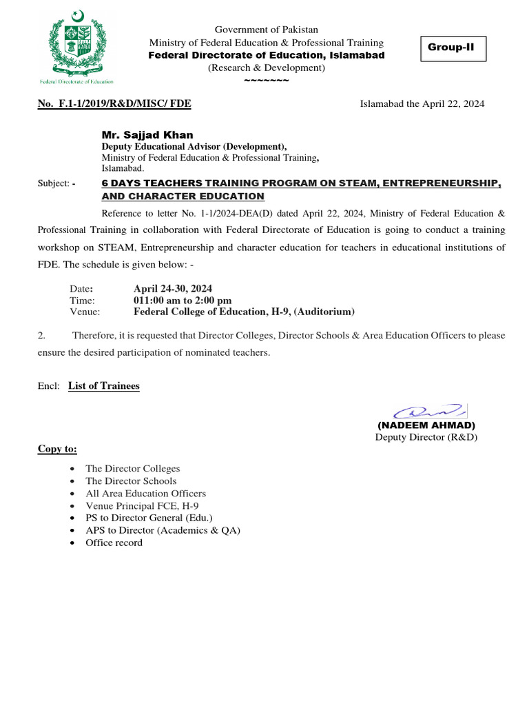 Batch II (6 Days Teachers Training Program On Steam) April 24-30, 2024 | PDF | Pakistan