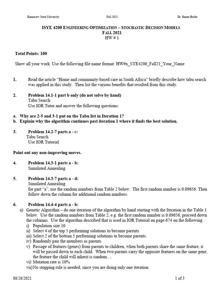 ISYE4200 HW#1 Fall2021 | PDF | Computational Science | Algorithms
