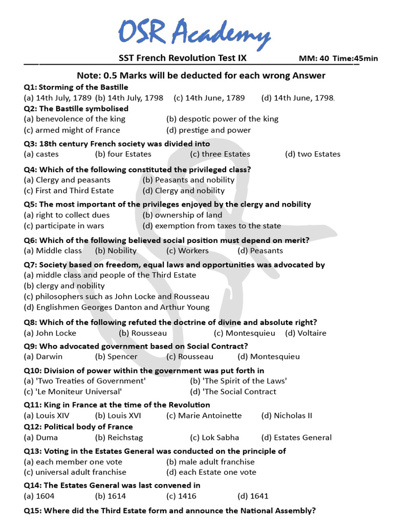 French Revolution Mcqs Test | PDF | French Revolution | Marie Antoinette