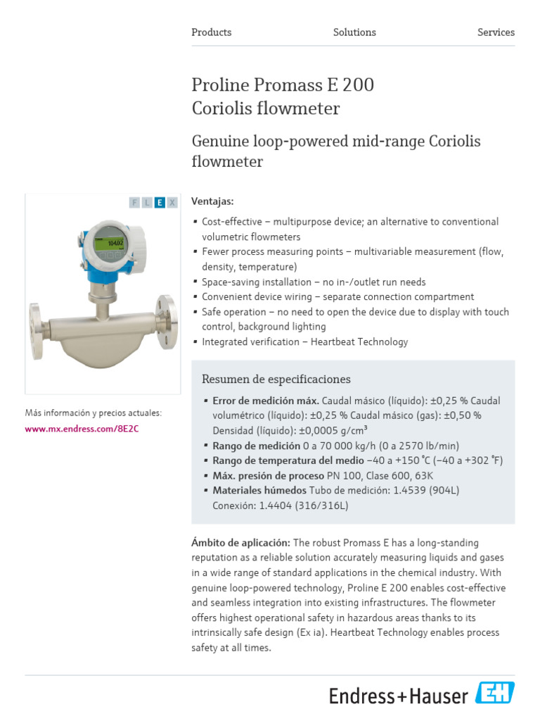 Endress-Hauser Proline Promass E 200 8E2C ES | PDF | Sensor | Medición