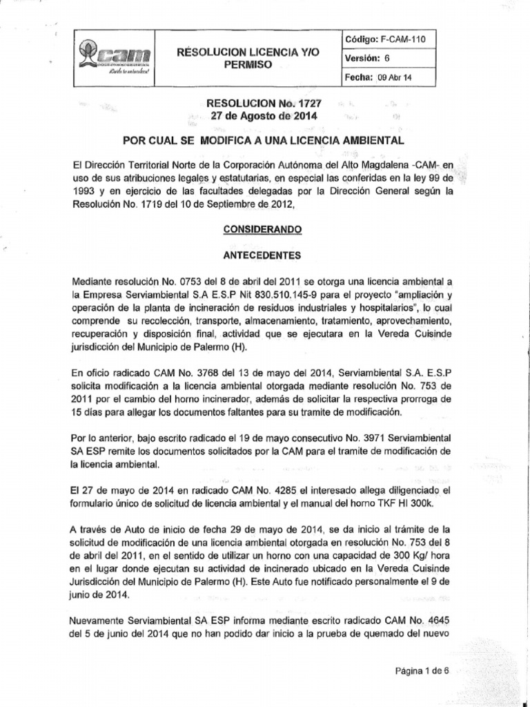 1.1 Modif - Lic - Res - 1727-2014 | PDF