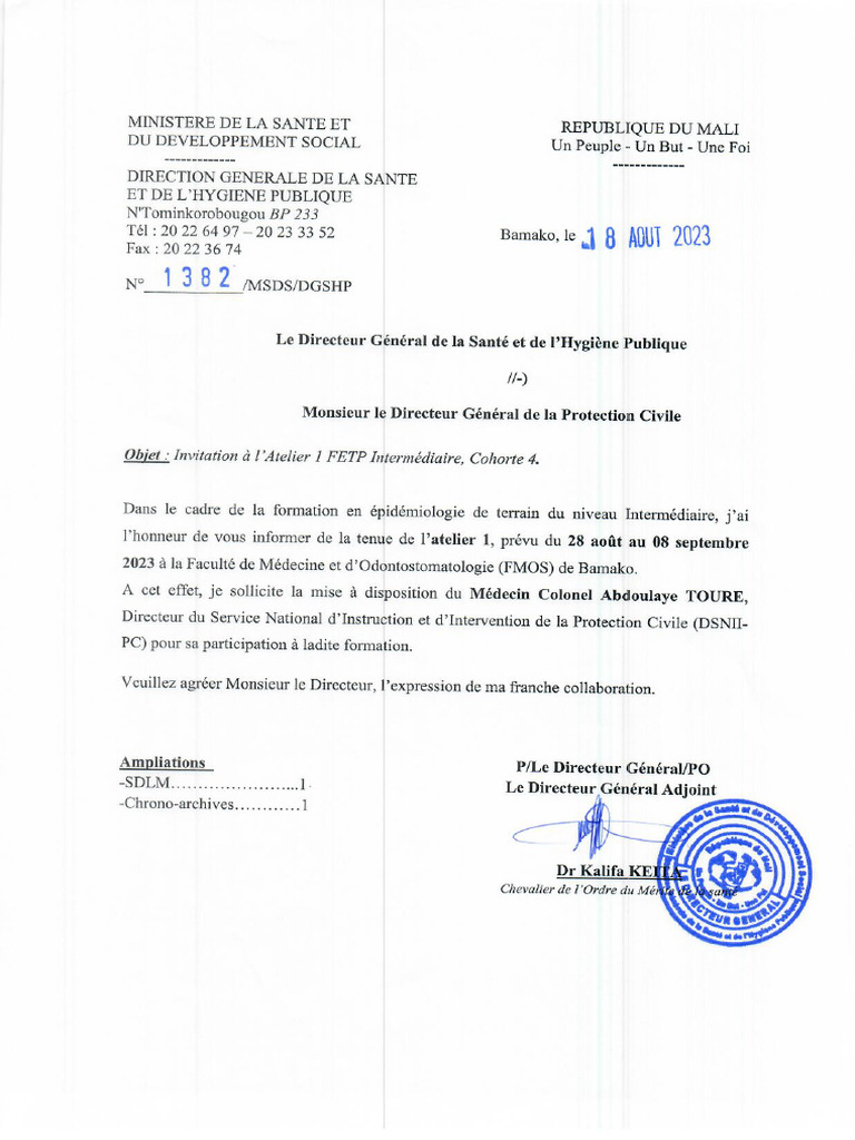 Lettre DGPC - A1 FETP InterC4 | PDF