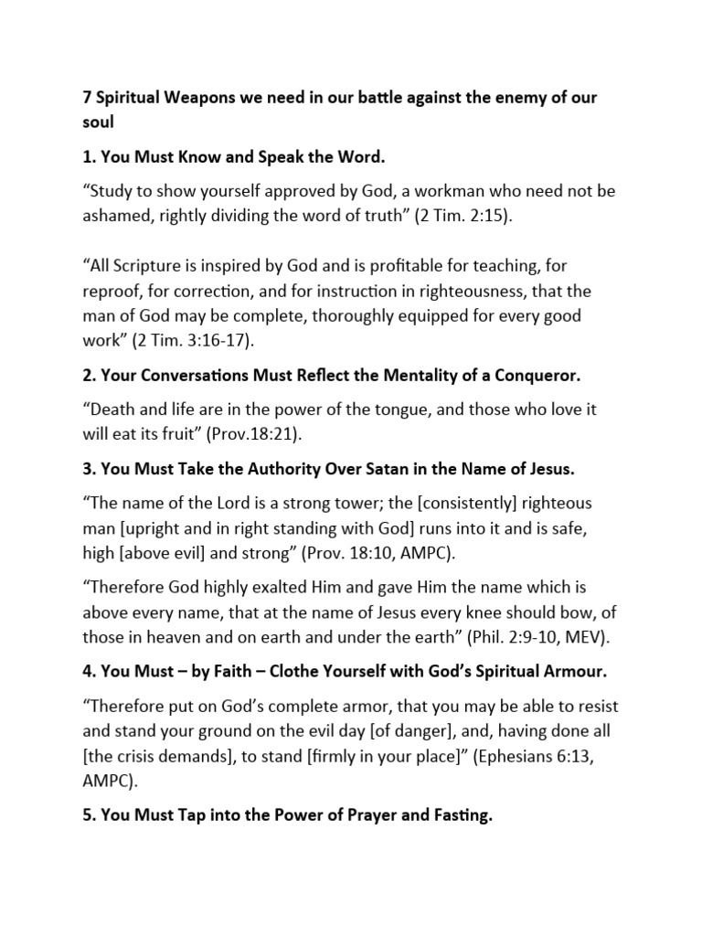7 Spiritual Weapons We Need in Our Battle Against The Enemy of Our Soul ...