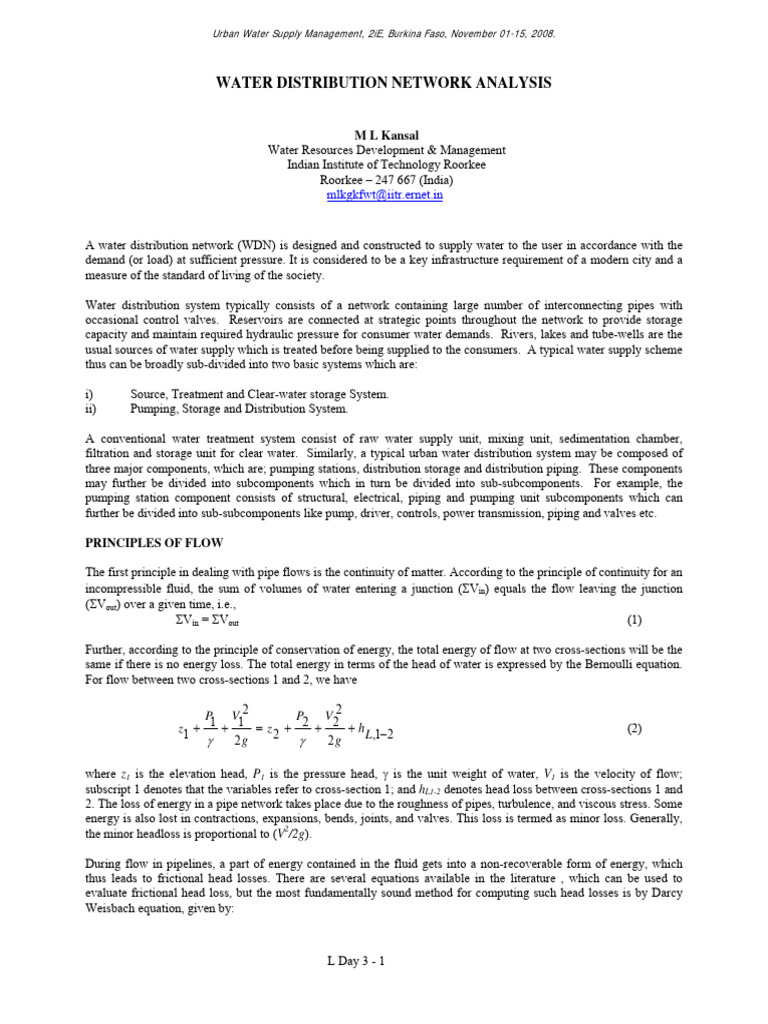 Water Distribution Network Analysis | PDF | Reynolds Number | Fluid Dynamics