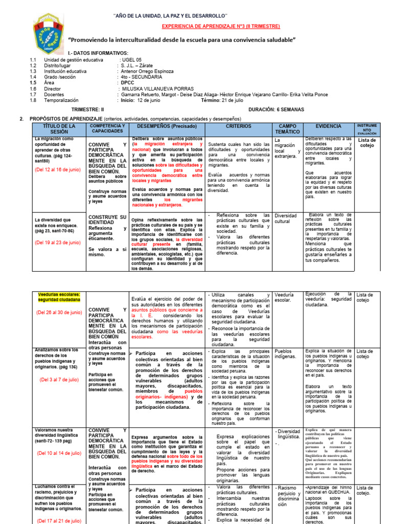 Eda DPCC 3 4° Sec 2023 | PDF | Aprendizaje | Discriminación