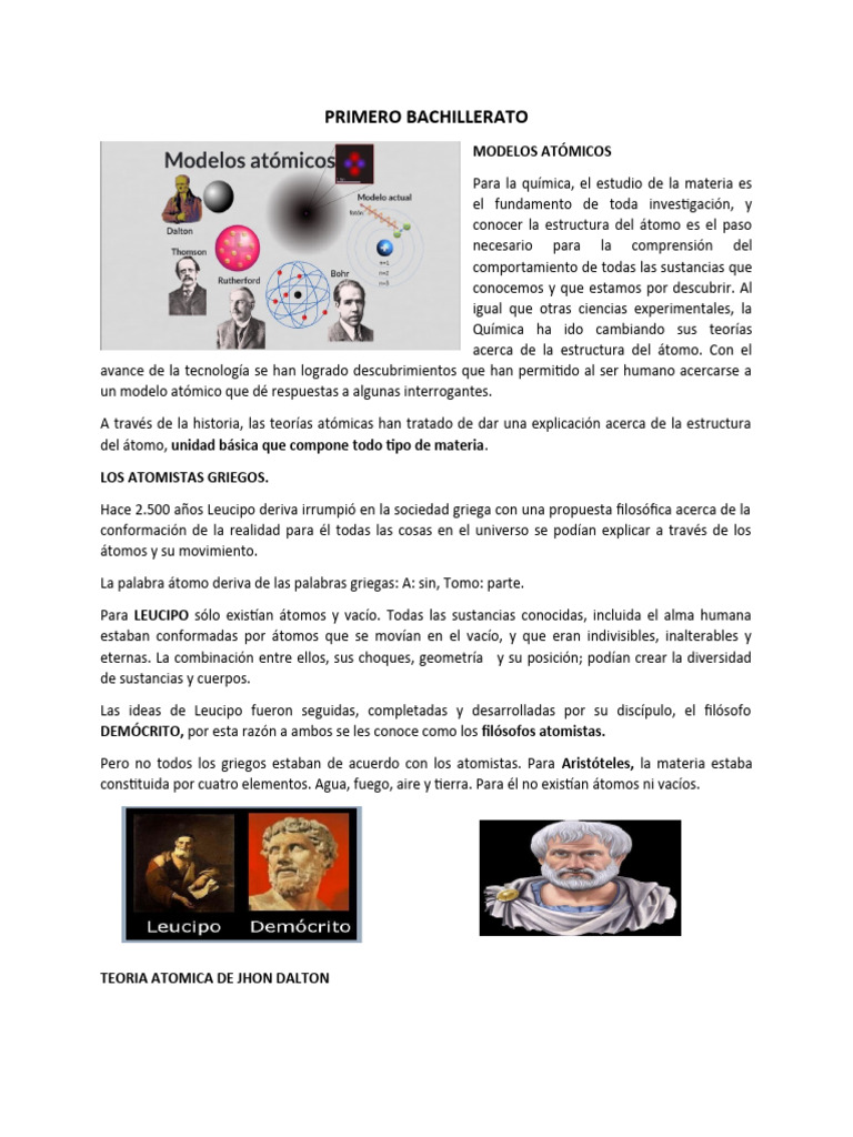 MODELOS ATÖMICOS 1ero Bach | PDF | Átomos | Electrón