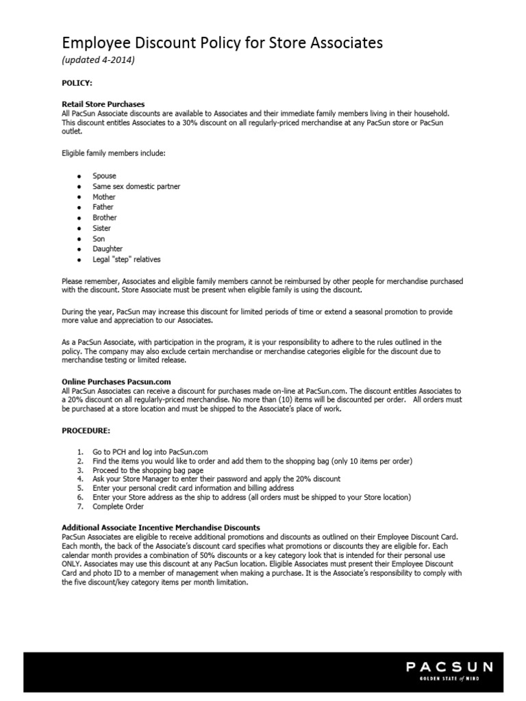 Sales Associates - Employee Discount Policy For Sales Associates | PDF ...