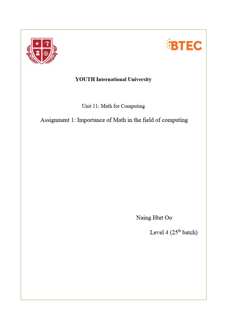 Naing Htet Oo CM Assignement 1 | PDF | Mathematics | Arithmetic