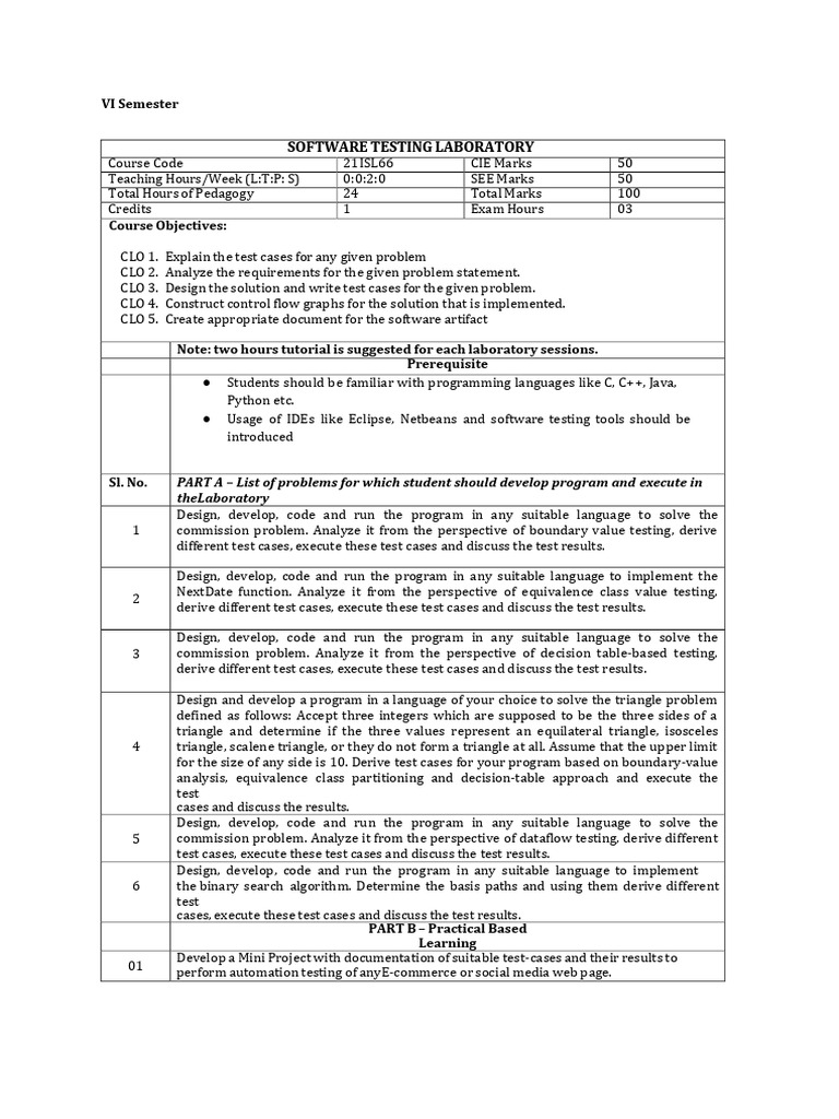 ST LabManual 21ISL66 | PDF | Software Testing | Computer Program
