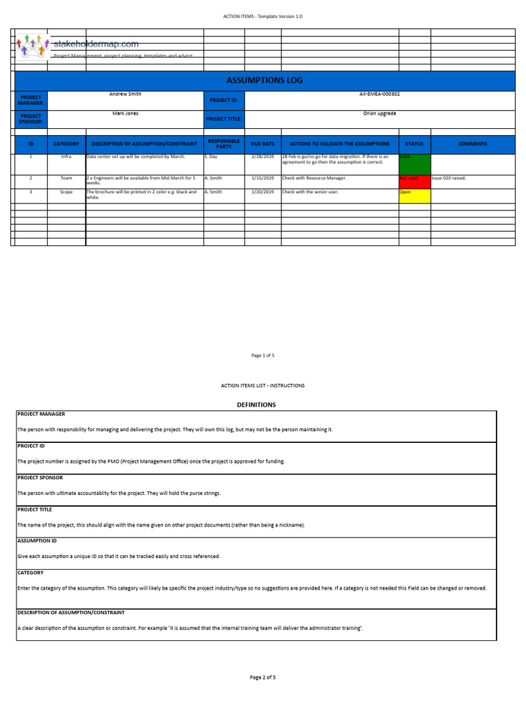 Project Assumptions Template | PDF | Software Engineering | Information ...