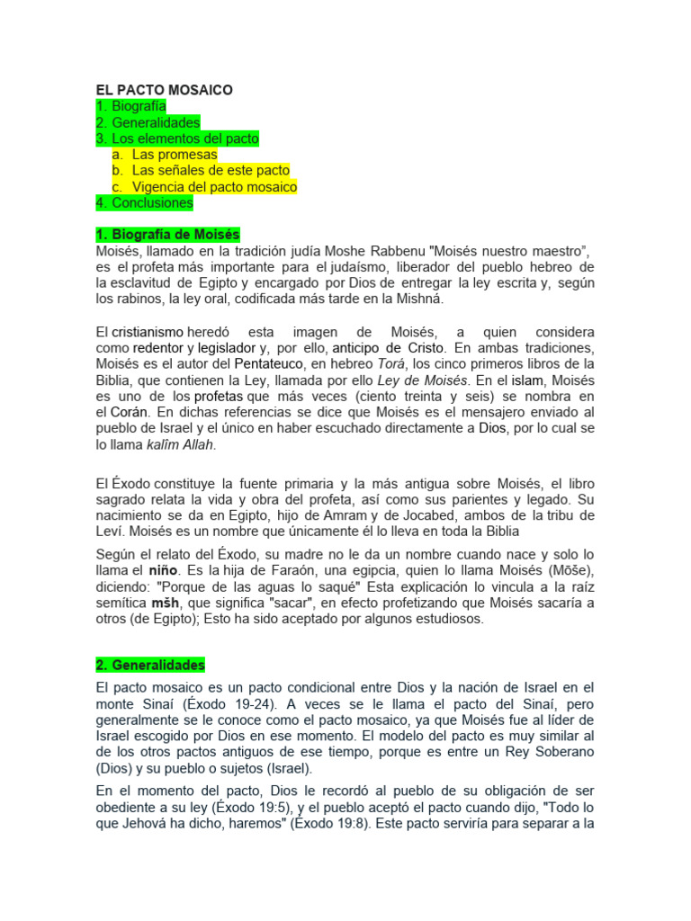 El Pacto Mosaico | PDF | Moisés | Creencia religiosa y doctrina