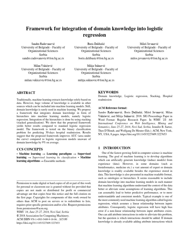 Framework For Integration of Domain Knowlede Into Logistic Regression ... Framework For Integration of Domain Knowlede Into Logistic Regression ...