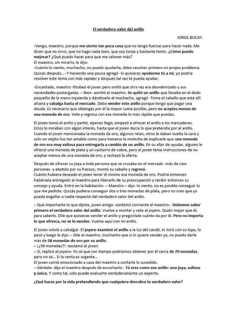 El Verdadero Valor Del Anillo | PDF