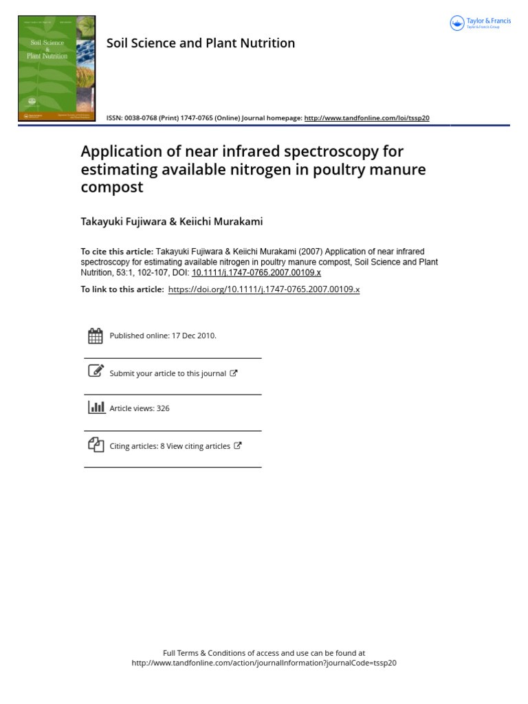 Application of Near Infrared Spectroscopy For Estimating Available Nitrogen in Poultry Manure ...