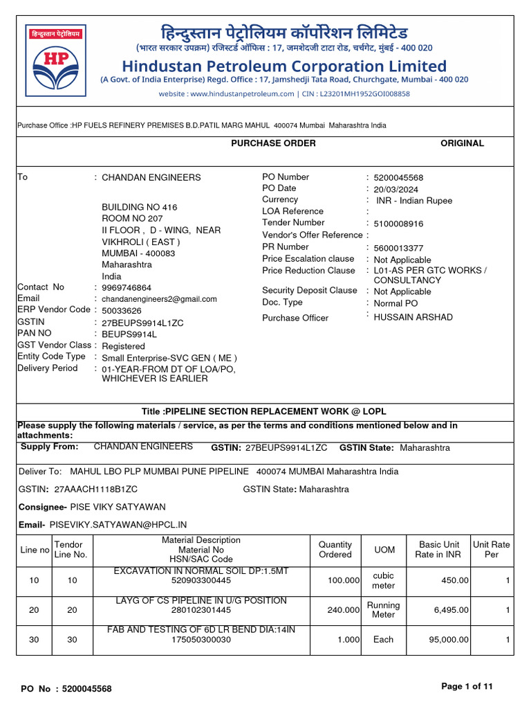 HP FUELS REFINERY PREMISES B.D.PATIL MARG MAHUL 400074 Mumbai ...