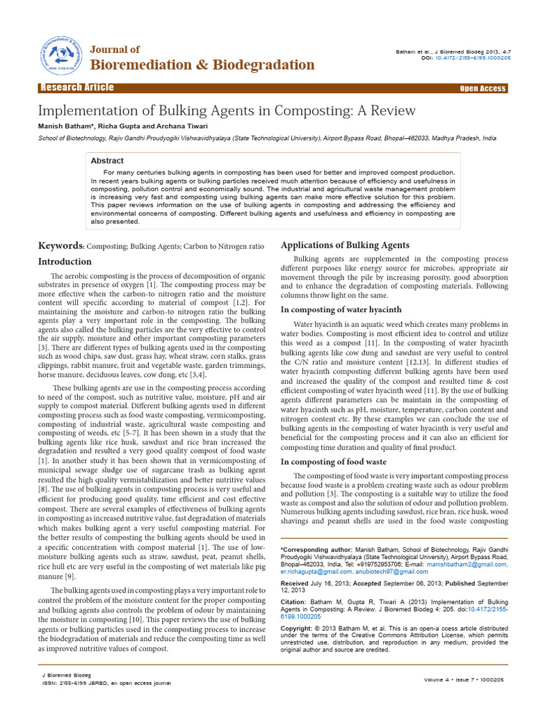 Implementation of Bulking Agents in Composting 2155 6199-4-205 | PDF ...