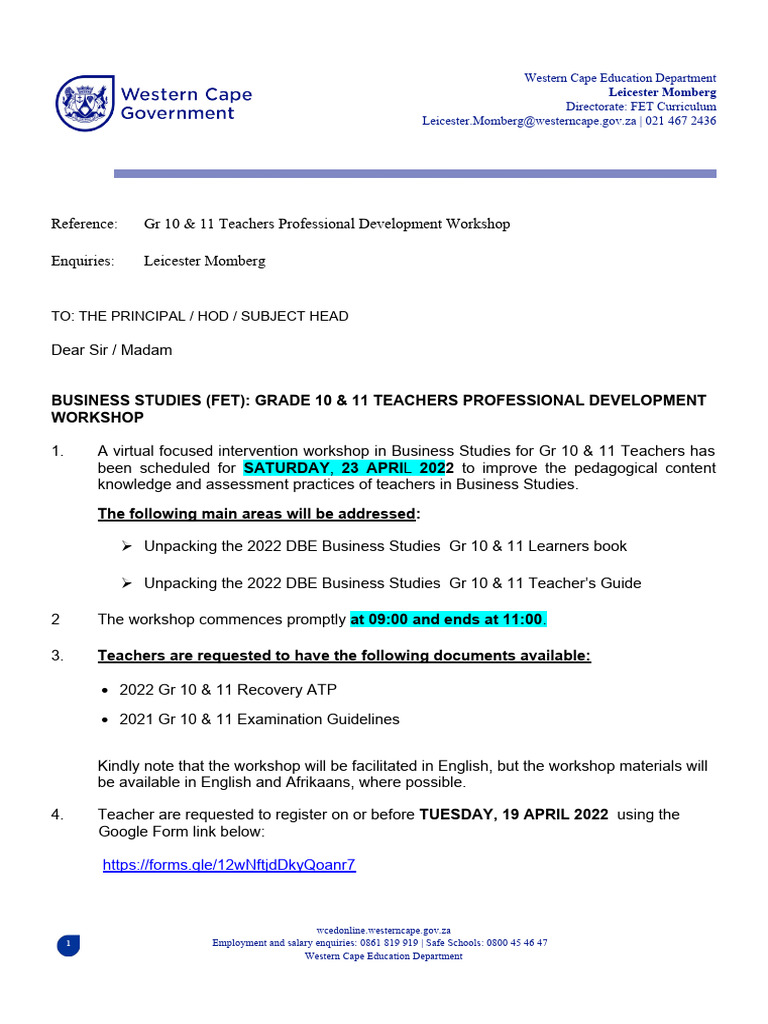 2022-04-23 GR 10 & 11 BSTD Prof Dev Workshop | PDF | Teachers | Education Theory