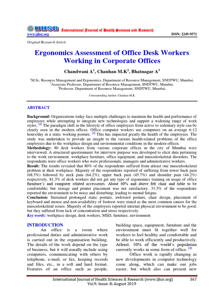 Ergonomics Assessment of Office Desk Wor | PDF | Human Factors And ...