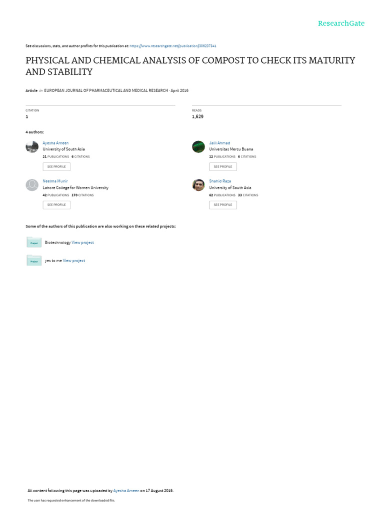 Physical and chemical analysis of composting | Download Free PDF | Compost | Soil