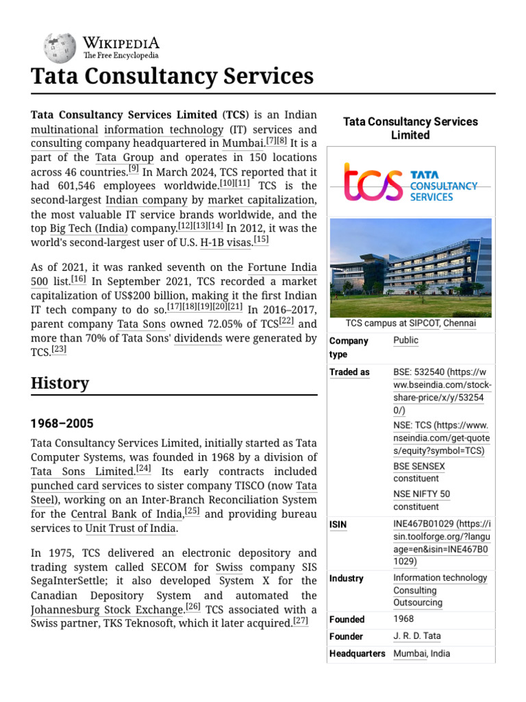 Tata Consultancy Services - Wikipedia | PDF | Companies | Financial Markets