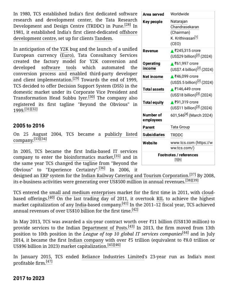 Tata Consultancy Services - Wikipedia | PDF | Economies | Business