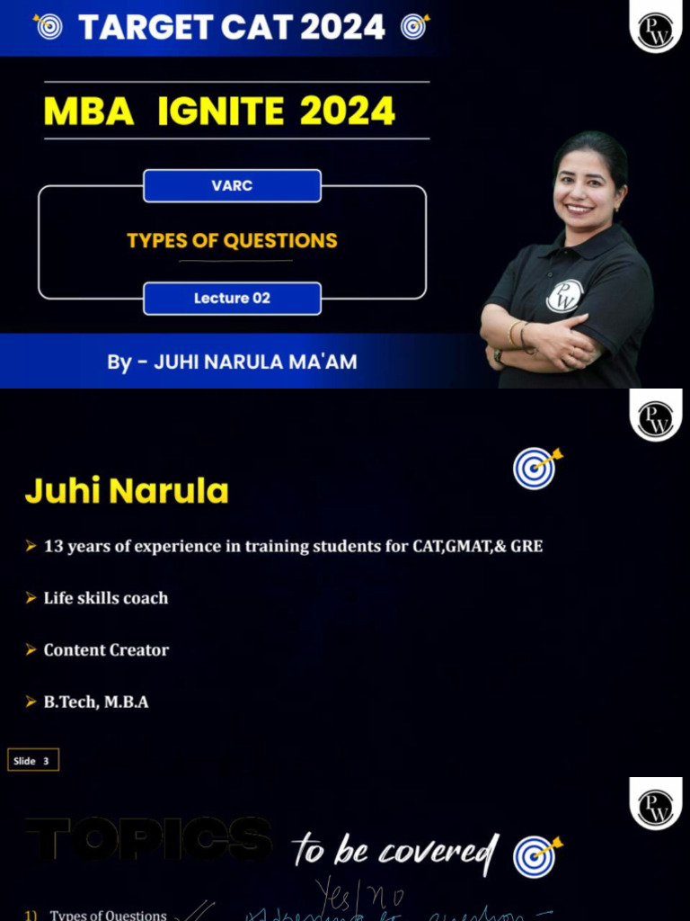 Reading Comprehension 02 - Class Notes - MBA IGNITE-2024 | PDF