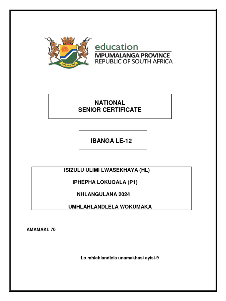 Isizulu HL GR 12 p1 June 2024 MG | PDF