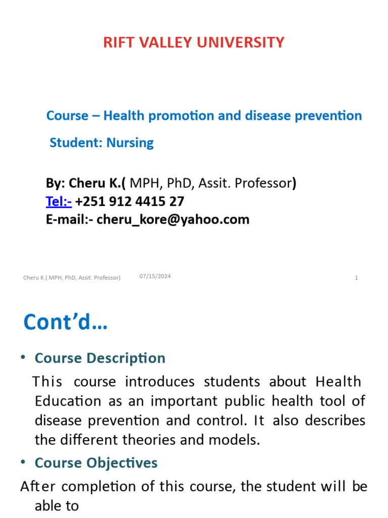 Health Promotion & Disease Prevention Course | PDF | Health Promotion ...