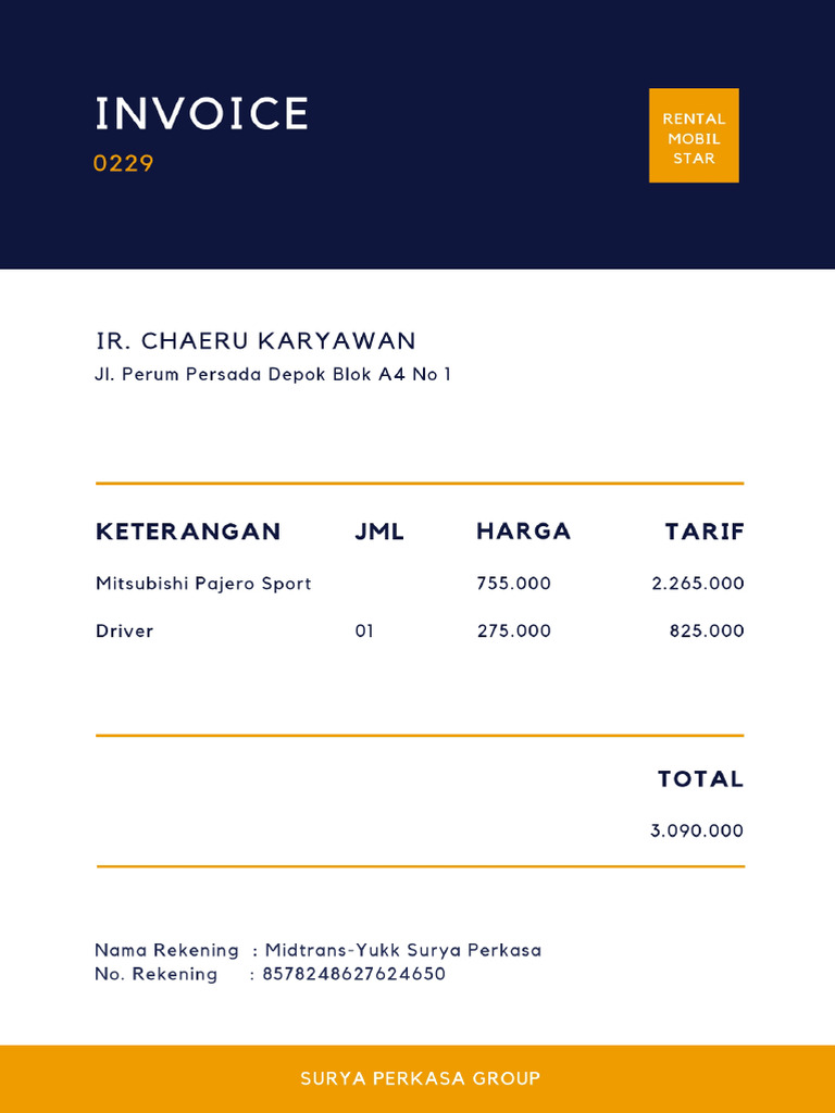Invoice Sewa Mobil | PDF