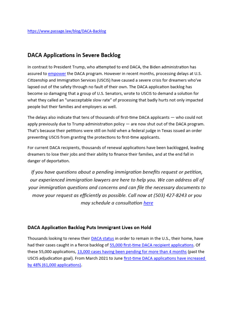 DACA Applications in Severe Backlog | Download Free PDF | Deferred ...